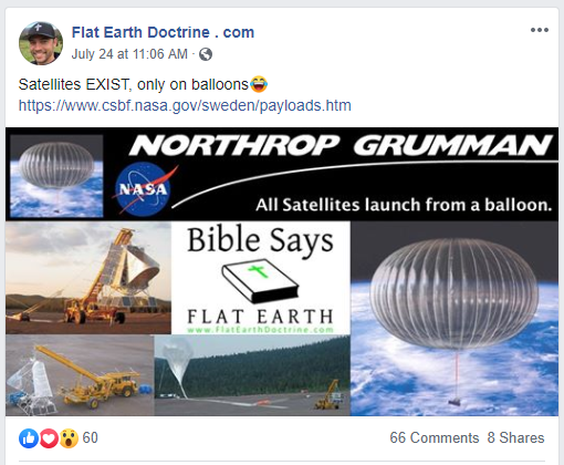 Nathan Roberts Flat Earth Doctrine Facebook “Satellites EXIST, only on ...